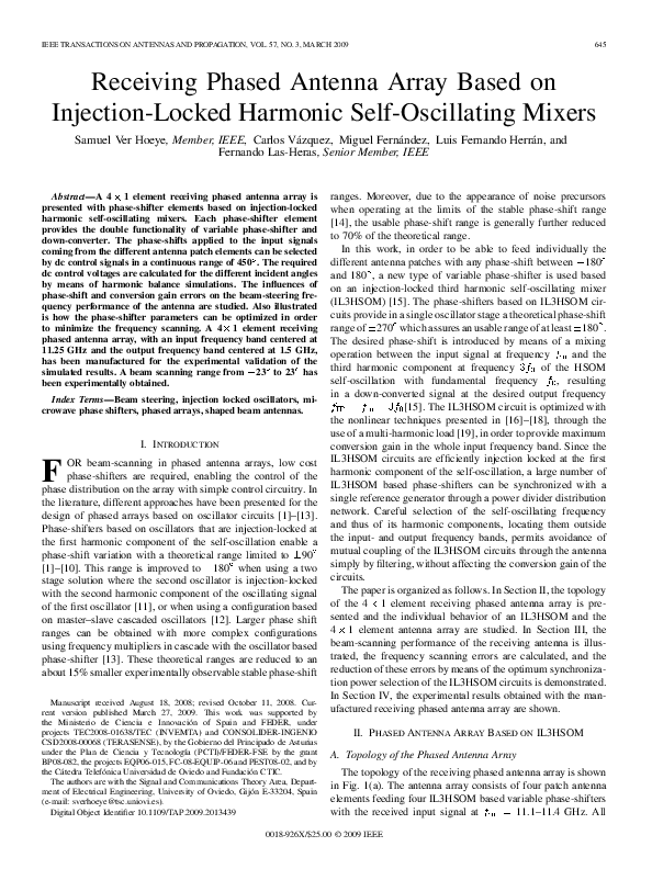 (PDF) Receiving Phased Antenna Array Based on Injection-Locked Harmonic Self-Oscillating Mixers
