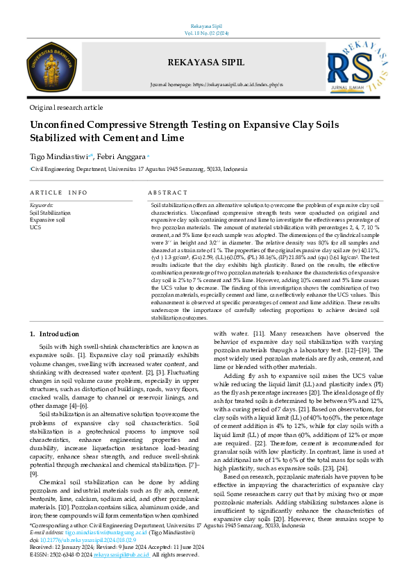 (PDF) Unconfined Compressive Strength Testing on Expansive Clay Soils ...
