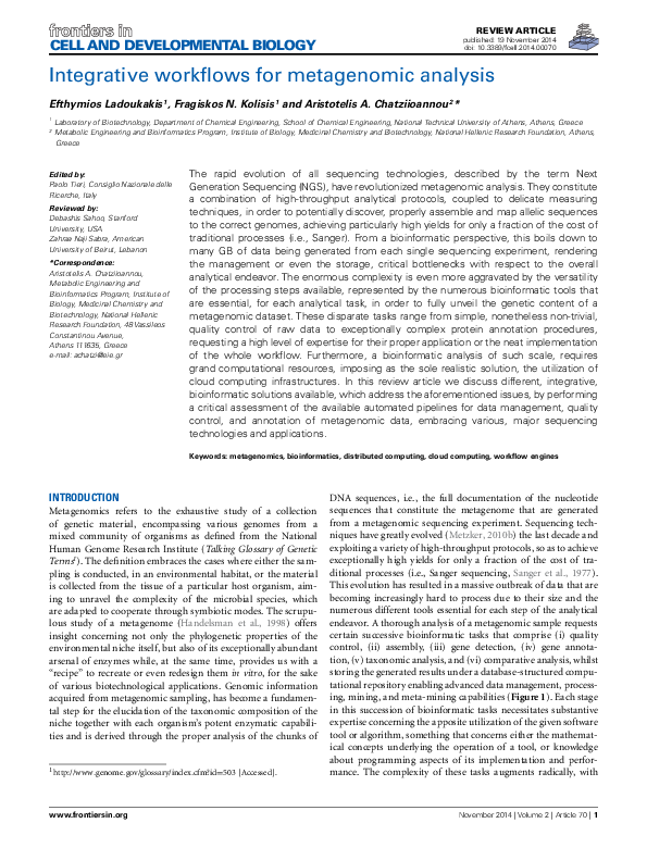 (PDF) Integrative workflows for metagenomic analysis
