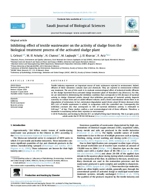 (PDF) Inhibiting effect of textile wastewater on the activity of sludge ...