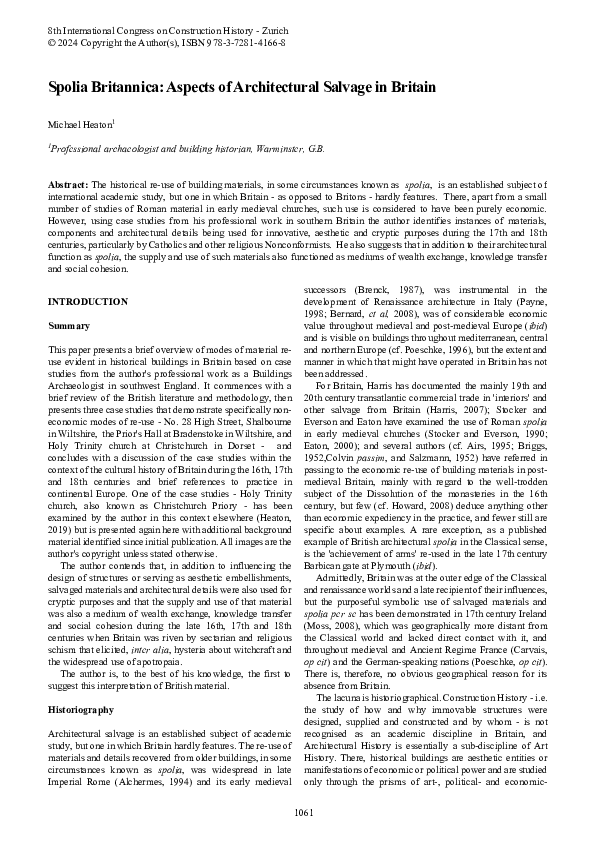 (PDF) Spolia Britannica: Aspects of Architectural Salvage in Britain
