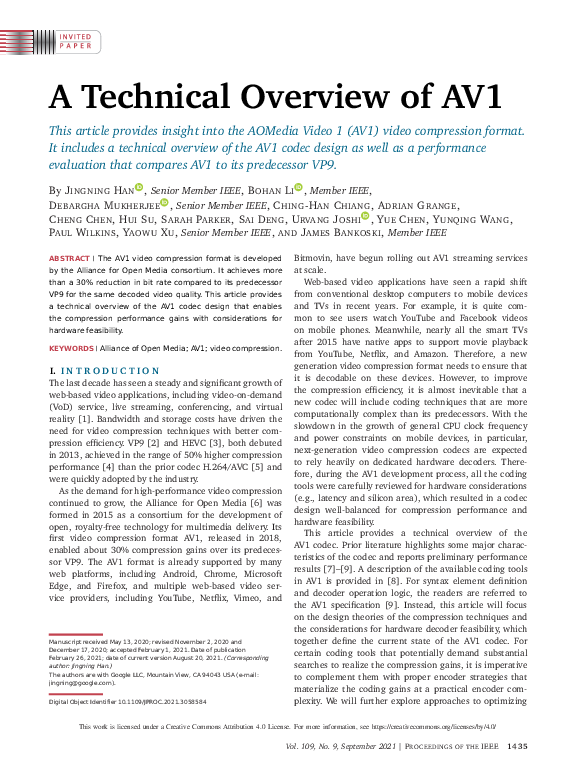 (PDF) A Technical Overview of AV1