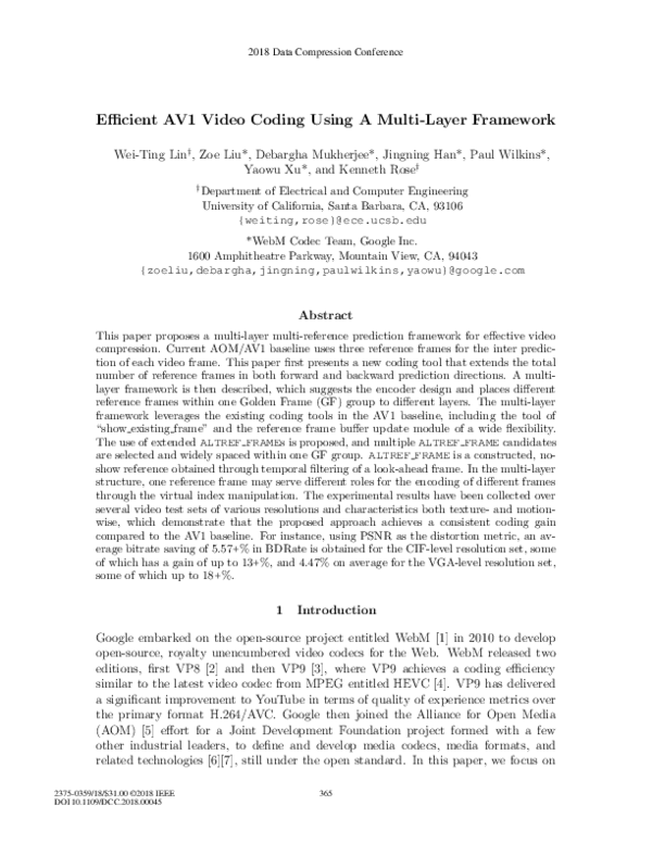 (PDF) Efficient AV1 Video Coding Using a Multi-layer Framework