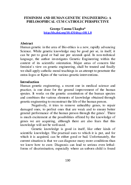 (PDF) Feminism and human genetic engineering: A philosophical cum catholic perspective