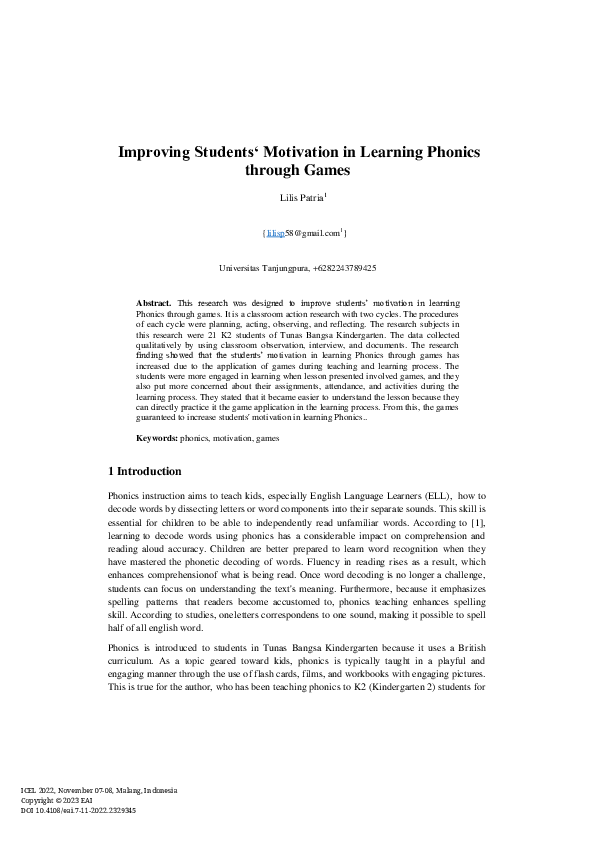 (PDF) Improving Students‘ Motivation in Learning Phonics through Games