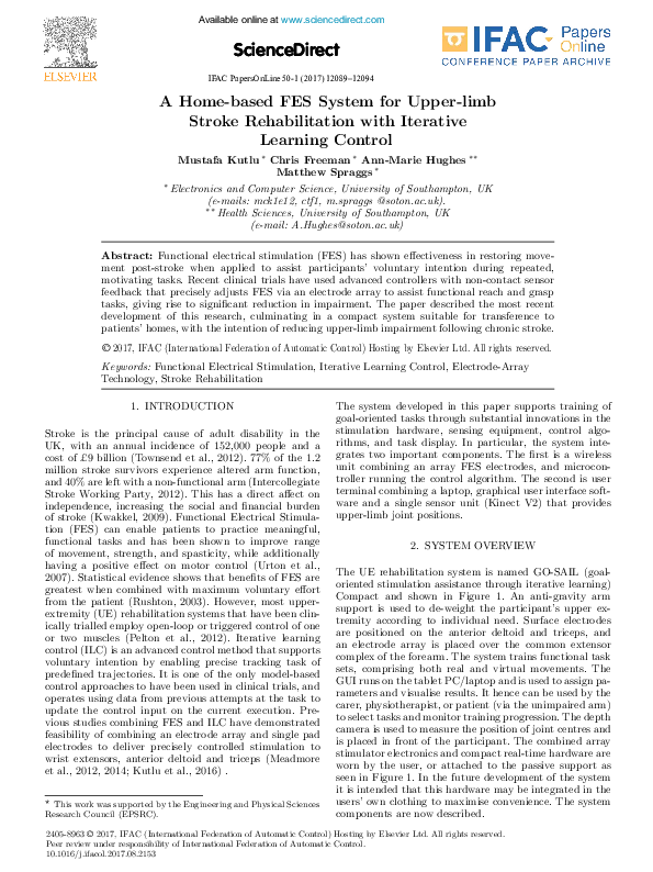 (PDF) A Home-based FES System for Upper-limb Stroke Rehabilitation with ...