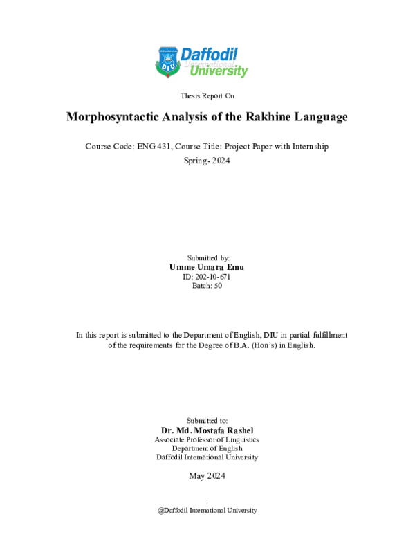 (PDF) Morphosyntactic Analysis of the Rakhine Language