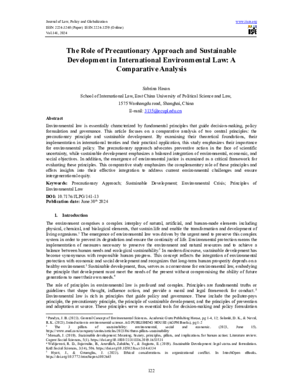 (PDF) The Role of Precautionary Approach and Sustainable Development in ...