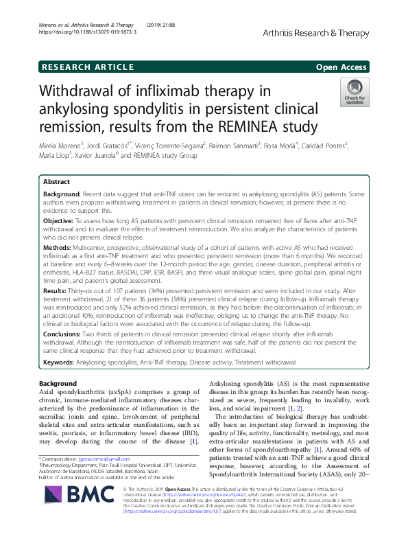 (PDF) Withdrawal of infliximab therapy in ankylosing spondylitis in persistent clinical ...