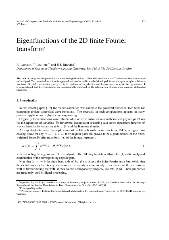 (PDF) Eigenfunctions of the 2D finite Fourier transform1