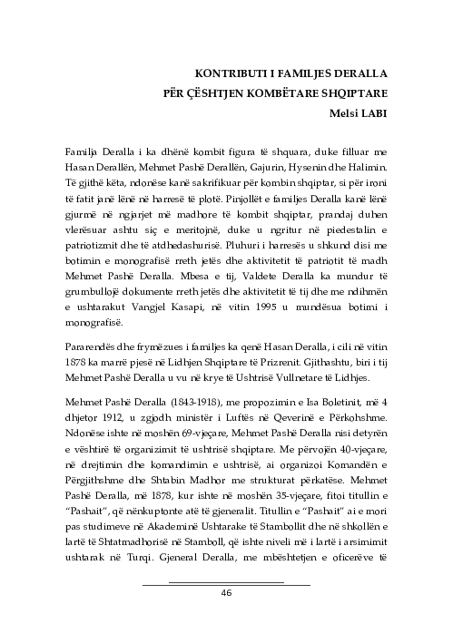 (PDF) Kontributi i familjes Deralla për çështjen Kombëtare Shqiptare