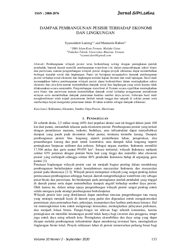 (PDF) Dampak Pembangunan Pesisir Terhadap Ekonomi Dan Lingkungan