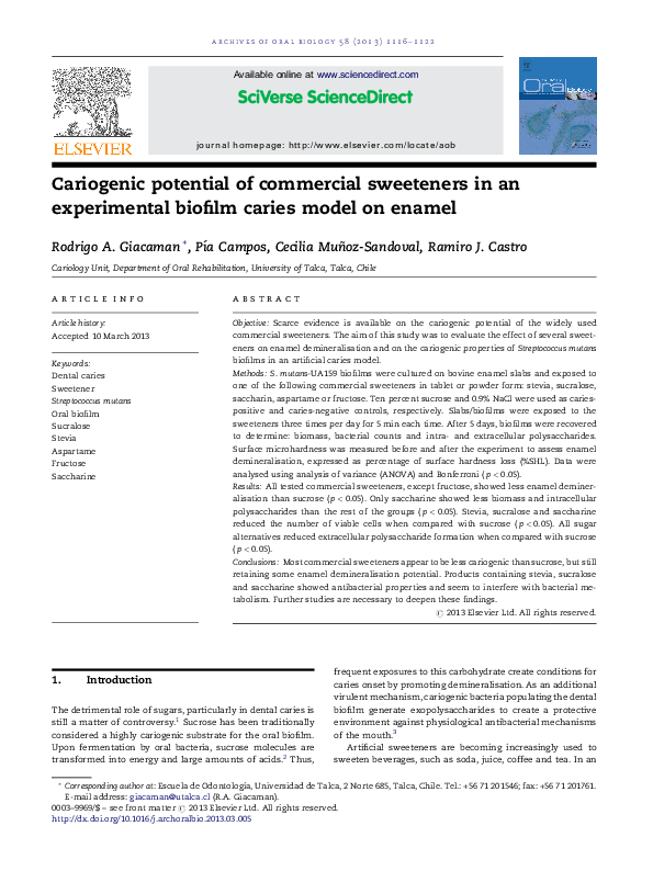(PDF) Cariogenic potential of commercial sweeteners in an experimental ...