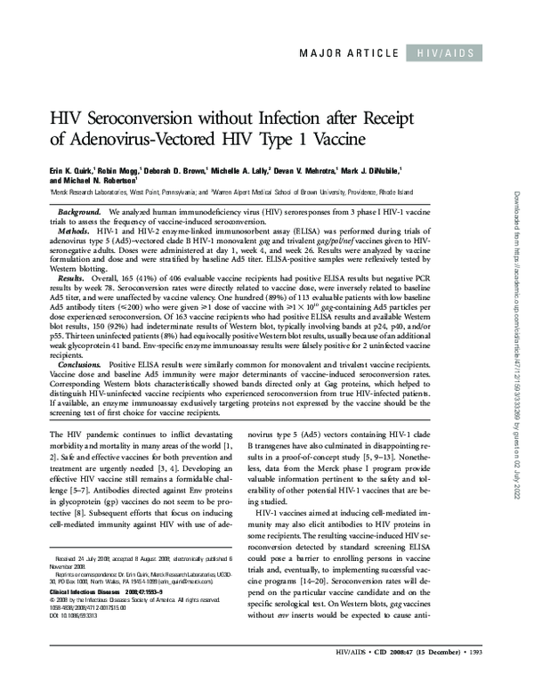 (PDF) HIV Seroconversion without Infection after Receipt of Adenovirus ...