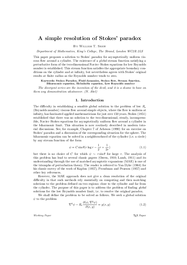 (PDF) A simple resolution of Stokes' paradox?