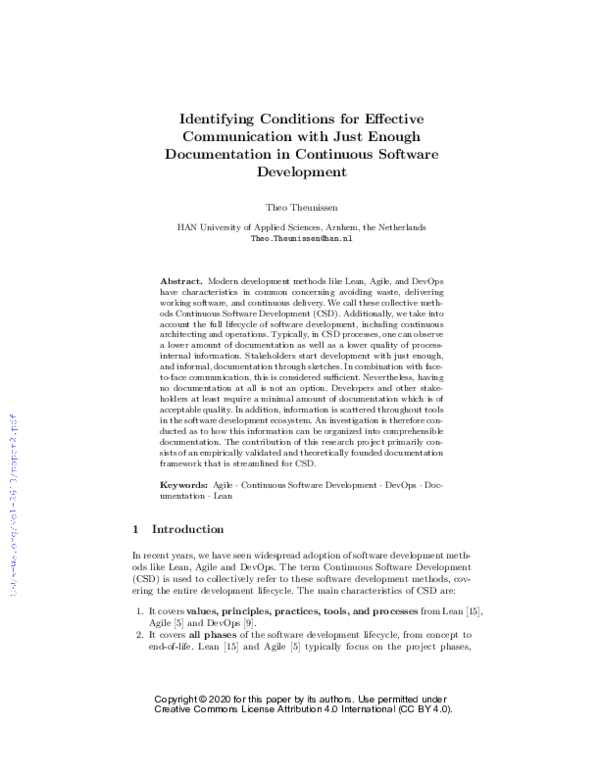 (PDF) Identifying Conditions for Effective Communication with Just Enough Documentation in ...