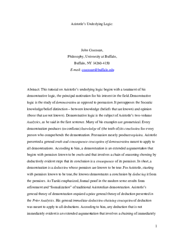 (PDF) Aristotle's underlying logic