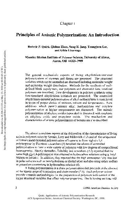 (PDF) Principles of Anionic Polymerization: An Introduction