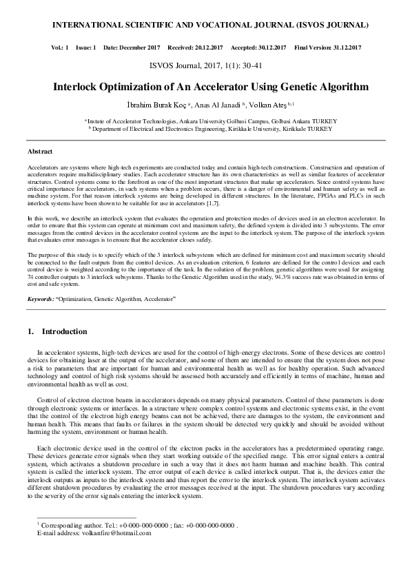 (PDF) Interlock Optimization Of An Accelerator Using Genetic Algorithm