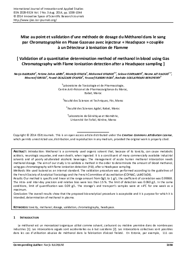 (PDF) Validation of a quantitative determination method of methanol in ...