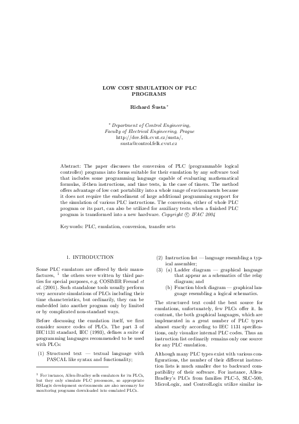 (PDF) Low Cost Simulation of PLC Programs