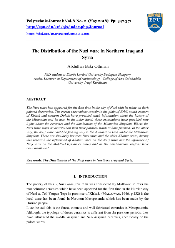 (PDF) The Distribution of the Nuzi ware in Northern Iraq and Syria