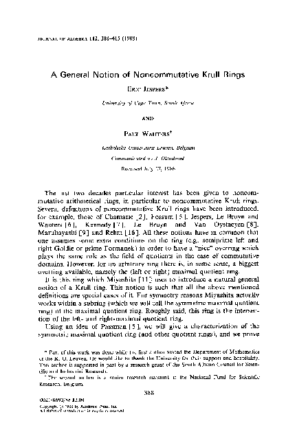 (PDF) A general notion of noncommutative Krull rings