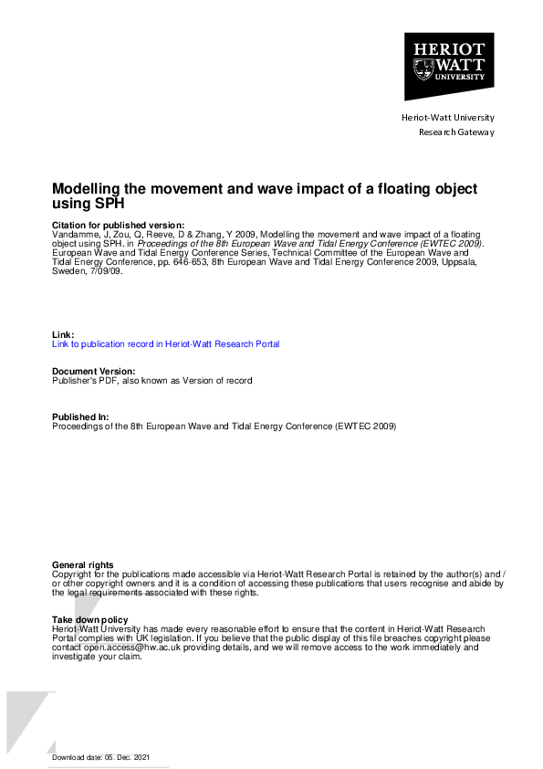 Pdf Modelling The Movement And Wave Impact Of A Floating Object Using Sph