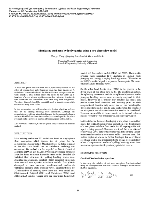 (PDF) Simulating surf zone hydrodynamics using a two phase flow model