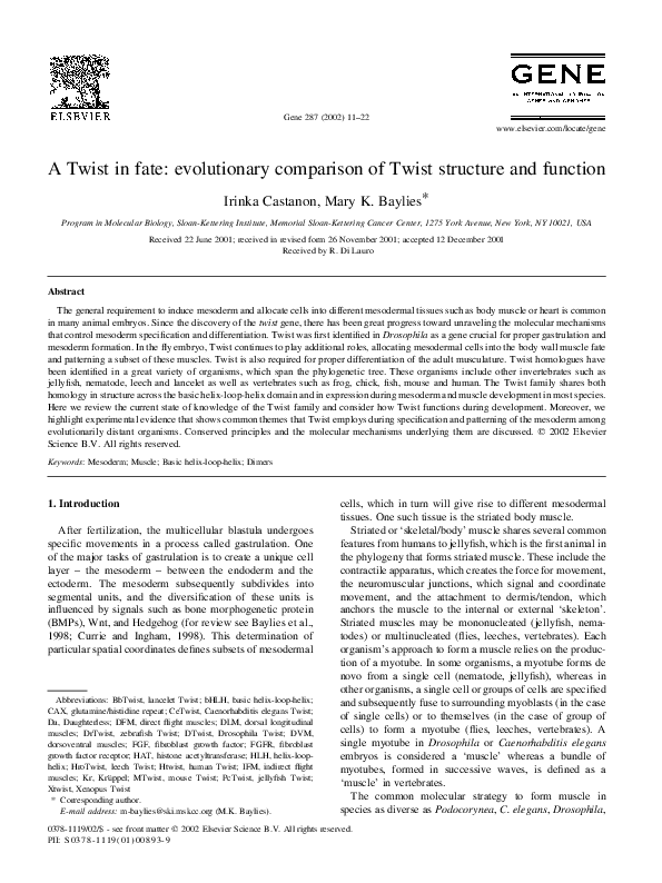 (PDF) A Twist in fate: evolutionary comparison of Twist structure and ...