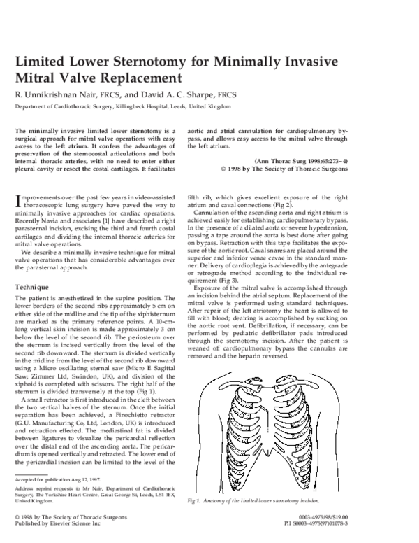 (PDF) Limited Lower Sternotomy for Minimally Invasive Mitral Valve ...