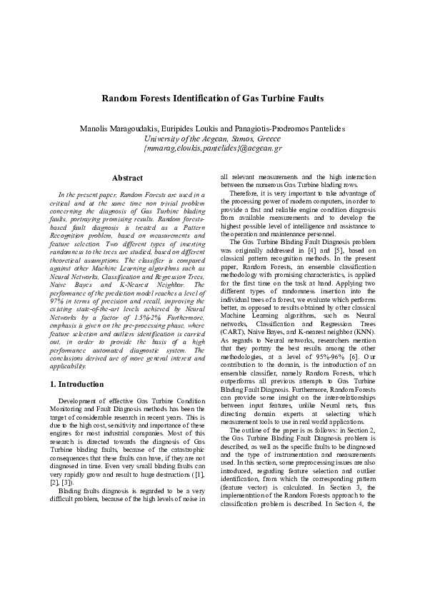 (PDF) Random Forests Identification of Gas Turbine Faults