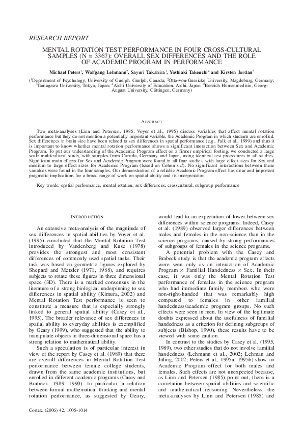 (PDF) Mental Rotation Test Performance in Four Cross-Cultural Samples ...