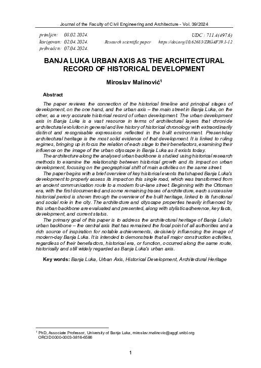 (PDF) BANJA LUKA URBAN AXIS AS THE ARCHITECTURAL RECORD OF HISTORICAL ...