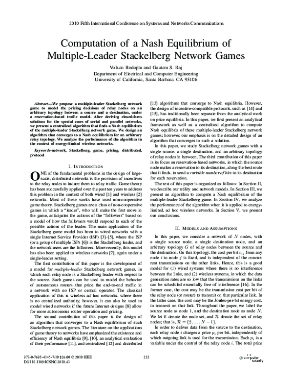 (PDF) Computation of a Nash Equilibrium of Multiple-Leader Stackelberg ...