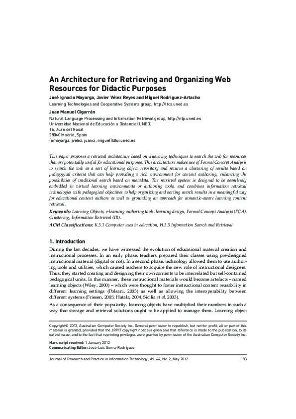 (PDF) An Architecture for Retrieving and Organizing Web Resources for ...