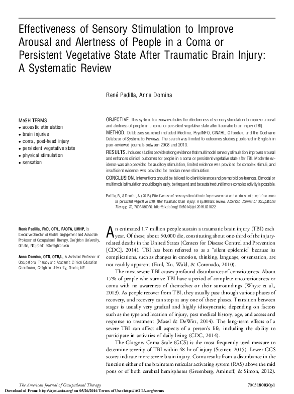 (PDF) Effectiveness of Sensory Stimulation to Improve Arousal and ...