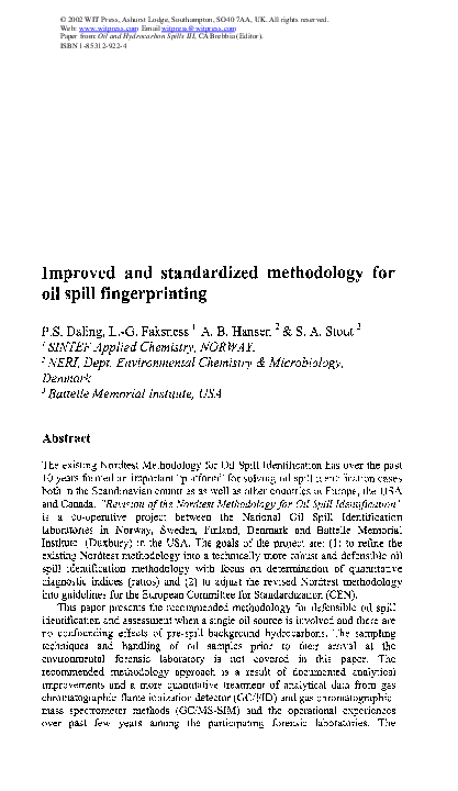(PDF) Improved and Standardized Methodology for Oil Spill Fingerprinting