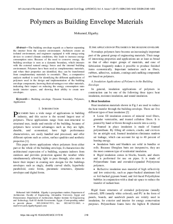 (PDF) Polymers As Building Envelope Materials