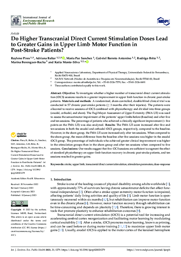 (PDF) Do Higher Transcranial Direct Current Stimulation Doses Lead to Greater Gains in Upper ...