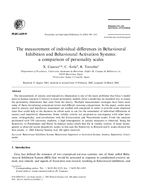 (PDF) The measurement of individual differences in Behavioural ...
