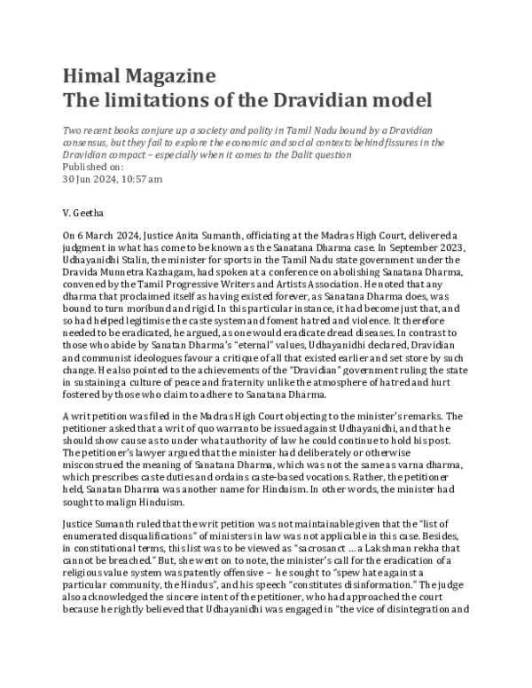(PDF) The limitations of the Dravidian model