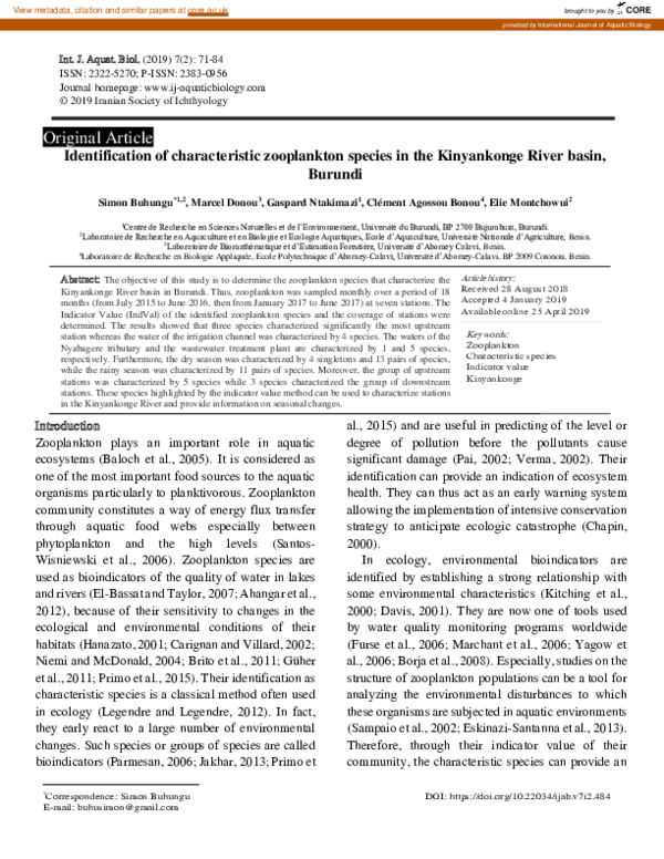(PDF) Identification of characteristic zooplankton species in the ...