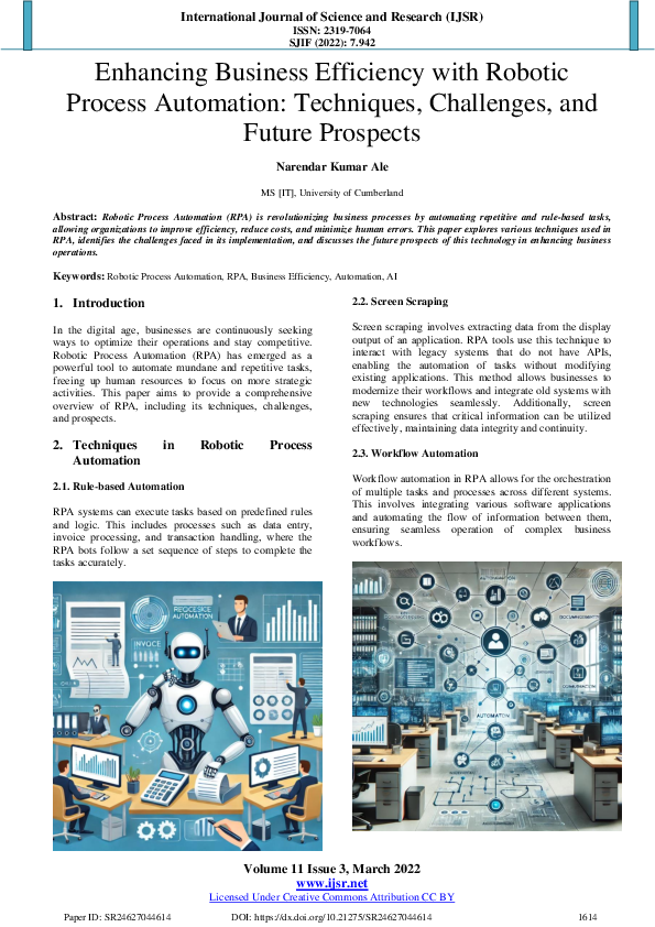Pdf Enhancing Business Efficiency With Robotic Process Automation