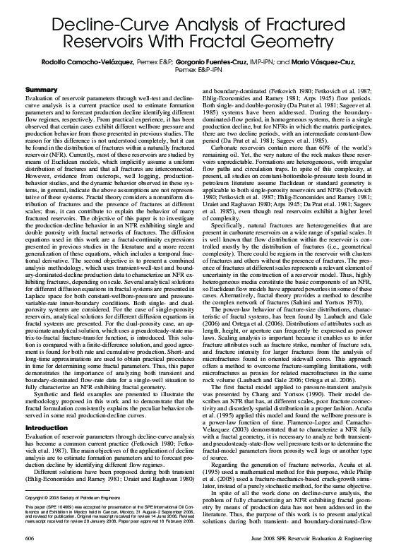 (PDF) Decline-Curve Analysis of Fractured Reservoirs With Fractal Geometry