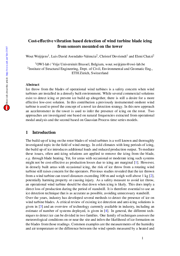 Pdf Cost Effective Vibration Based Detection Of Wind Turbine Blade Icing From Sensors Mounted