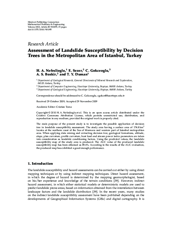 (PDF) Assessment of Landslide Susceptibility by Decision Trees in the Metropolitan Area of ...