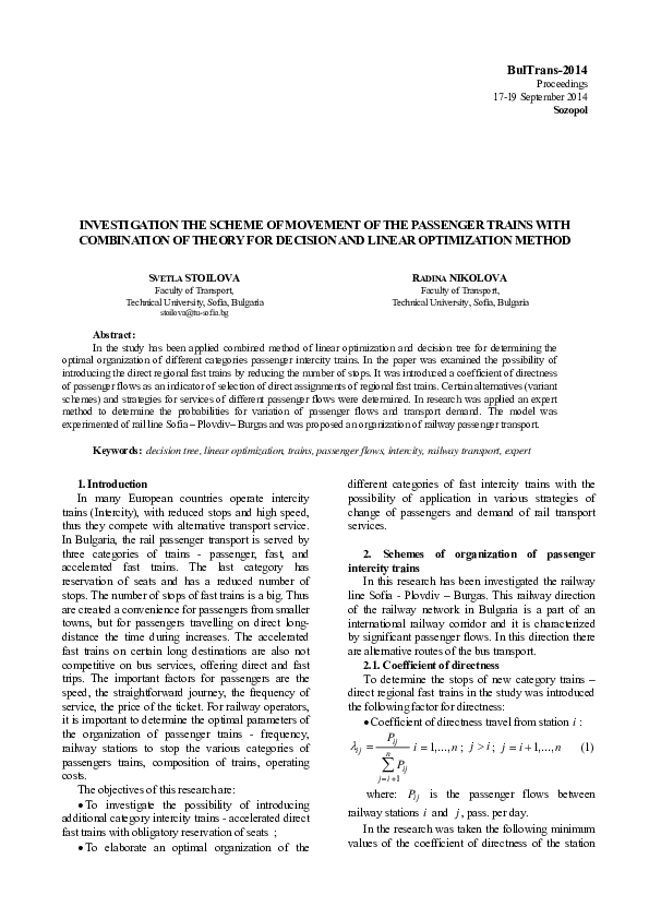 Pdf Investigation The Scheme Of Movement Of The Passenger Trains With Combination Of Theory