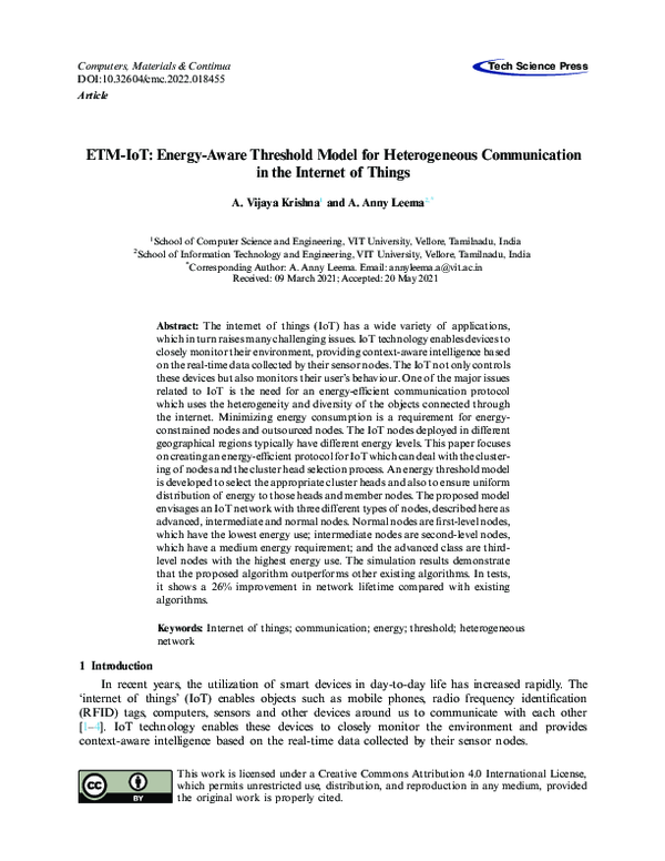 (PDF) ETM-IoT: Energy-Aware Threshold Model for Heterogeneous ...