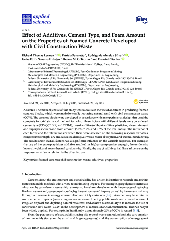(PDF) Effect of Additives, Cement Type, and Foam Amount on the ...
